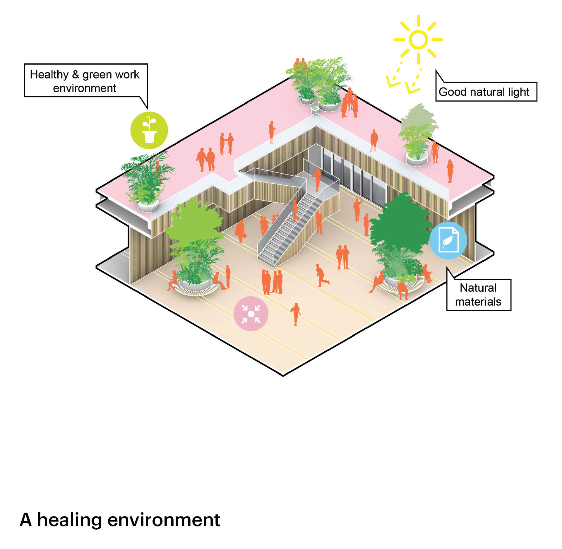 Exploded axo The healing atrium Flexible grid